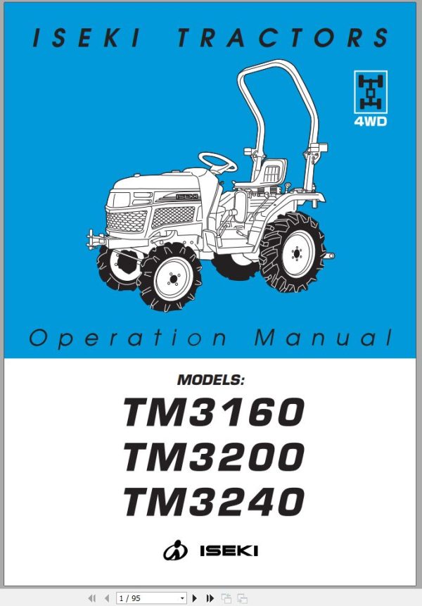 Iseki Tractor TM3160 TM3200 TM3240 Operators Manual and Diagram 0312-01-300