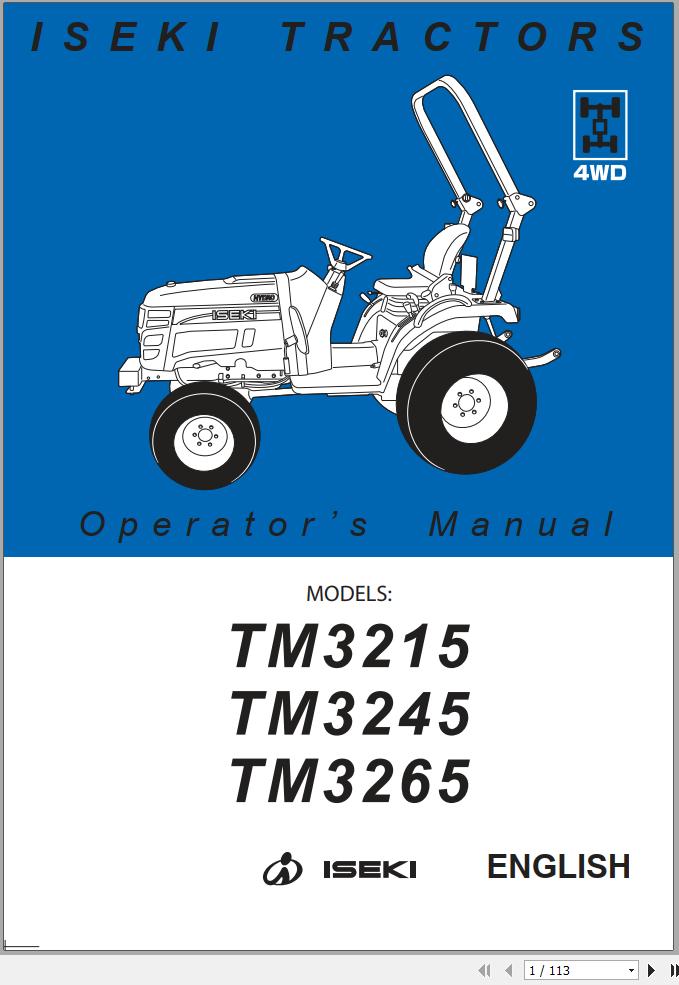 Iseki Tractor TM3215 TM3245 TM3265 Operators Manual and Diagram