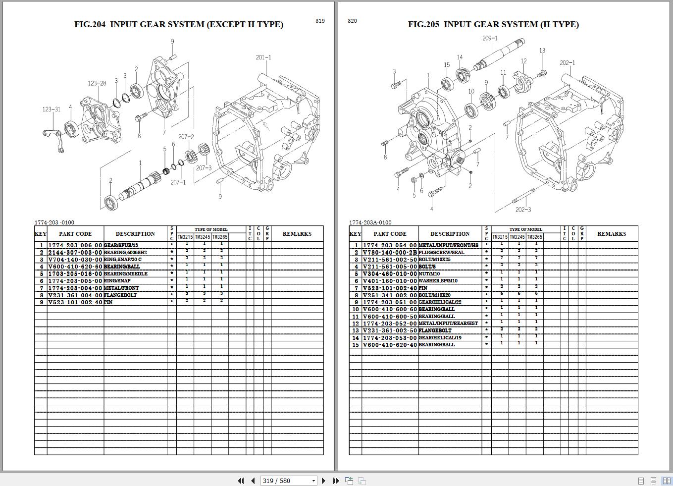 Iseki Tractor TM3215 TM3245 TM3265 Parts Catalog 1774-095-100-00