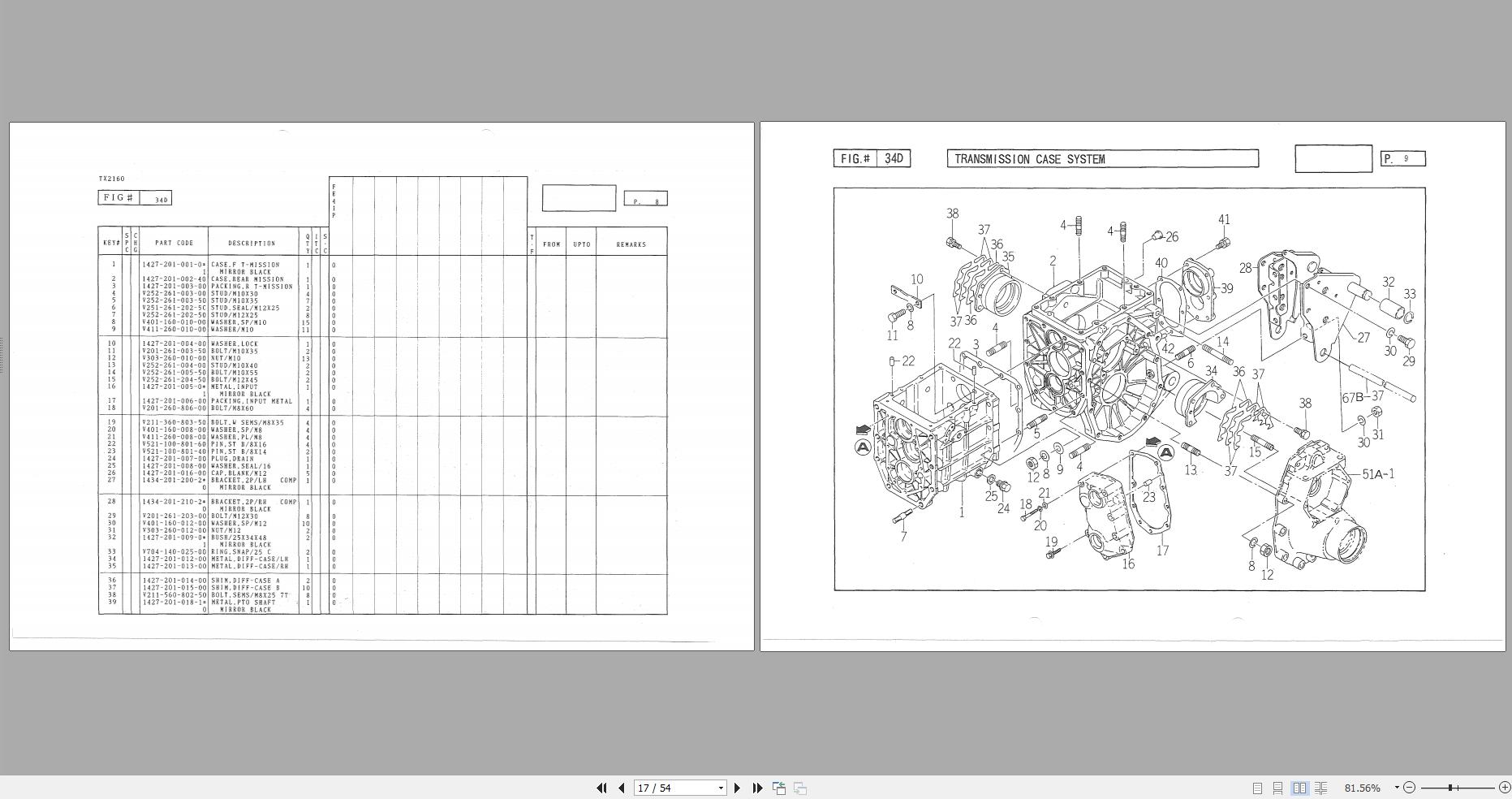 Iseki Tractor TX2160F-E41P Parts Catalog 1435-098- 100-00