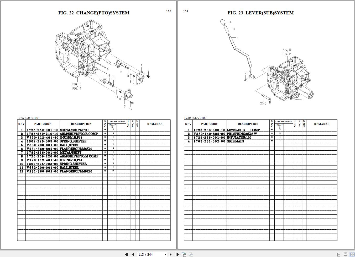 Iseki Tractor TXG237F3 Parts Catalog 1739-097-210-00