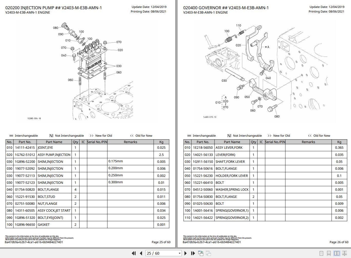 Kubota Engine V2403-M-E3B-AMN-1 Illustrated Parts List