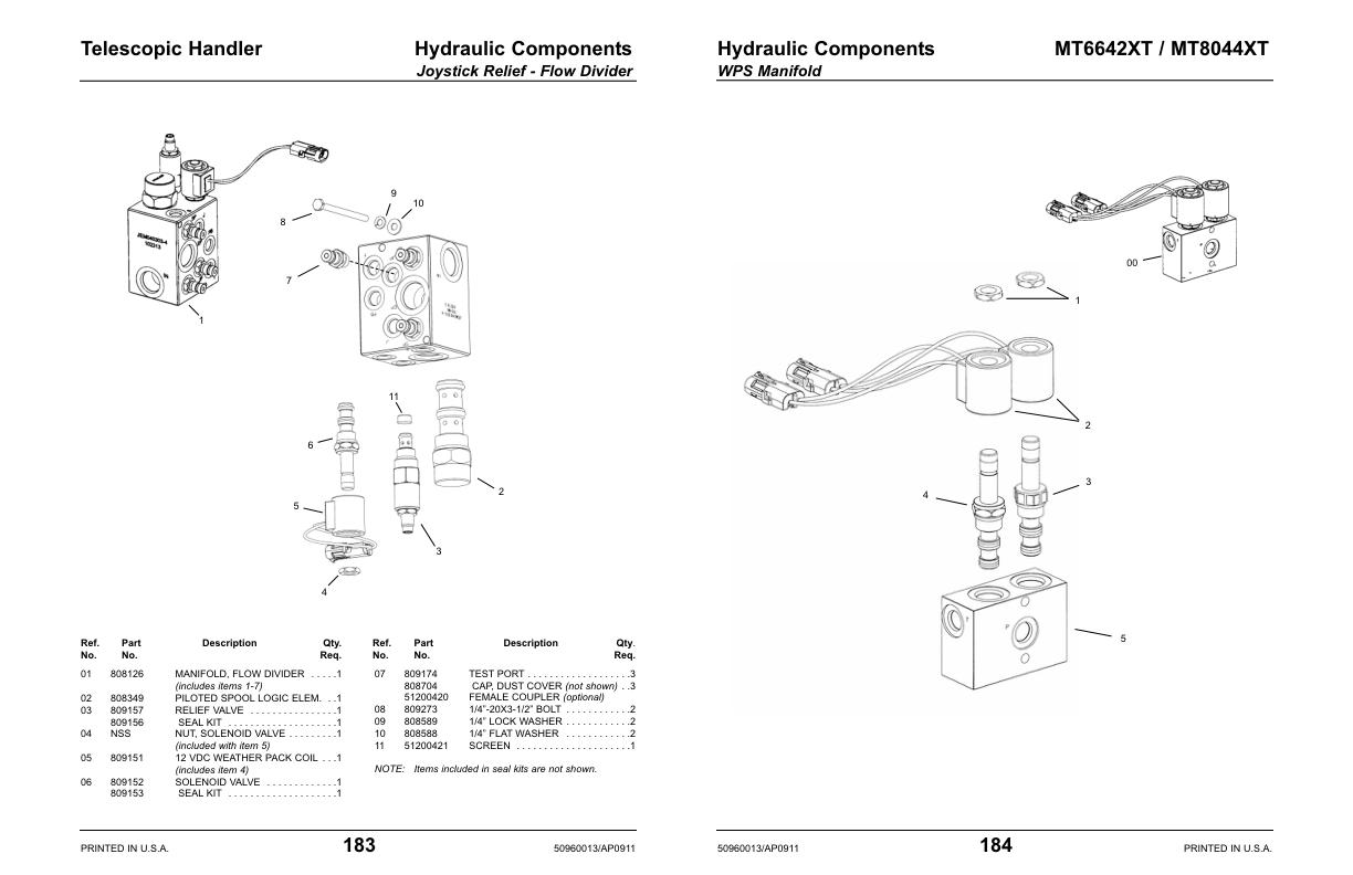 Manitou Telehandler MT 6642 XT MT 8044 XT Parts Manual