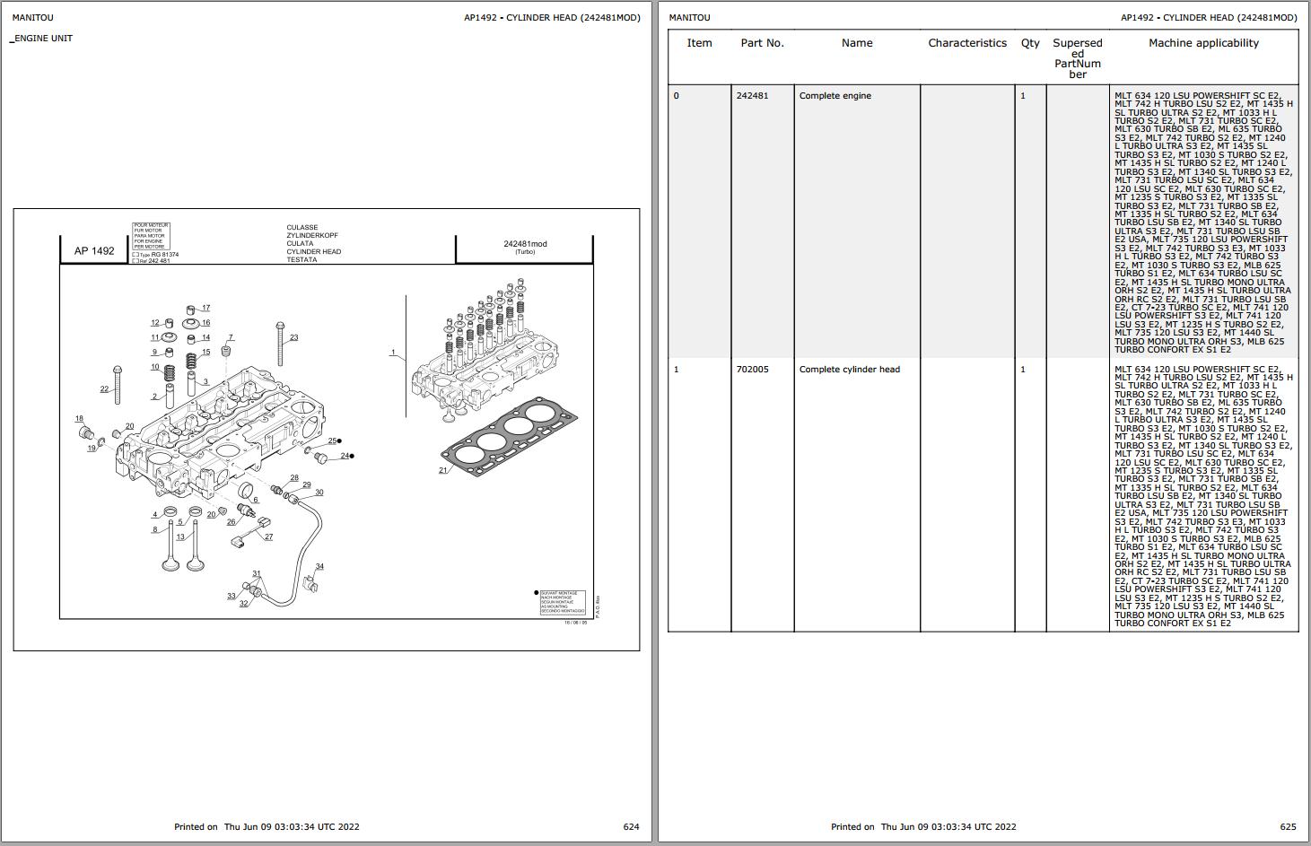 Manitou Telehandler MT 940 L TURBO S3 E2 Parts Catalog 547848