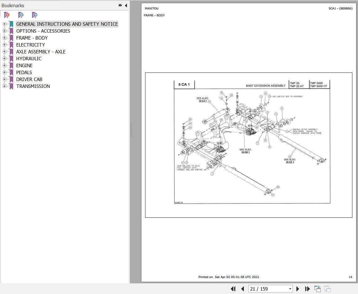 Manitou Telehandler TMP 5500 HT Parts Catalog 800806
