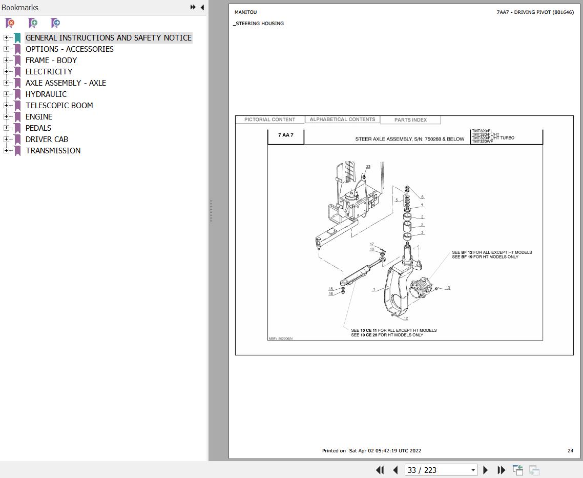 Manitou Telehandler TMT 320 FL HT Parts Catalog 801646