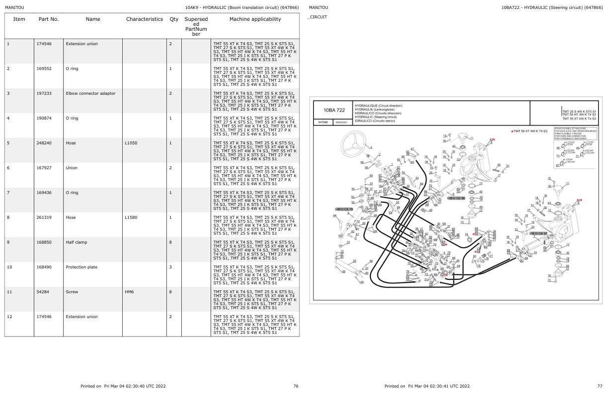 Manitou Telehandler TMT25S4WKST5S1 Parts Catalog 647866