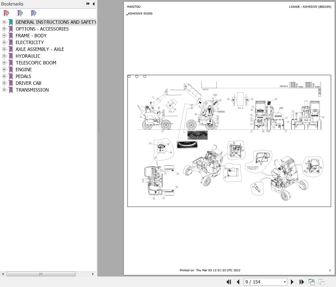 Manitou Telehandler TMT55 XT Parts Catalog 806265