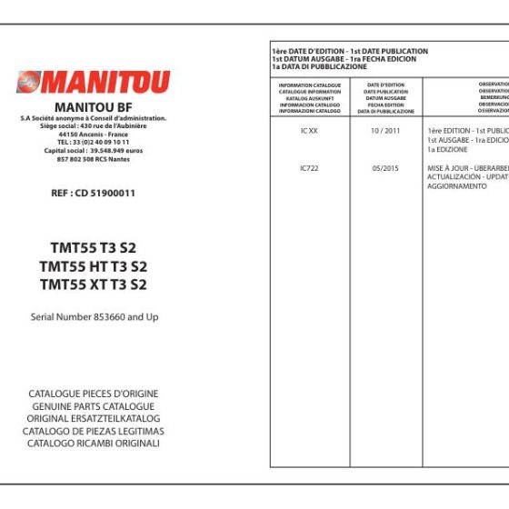 Manitou Telehandler TMT55 XT Parts Catalog 806265
