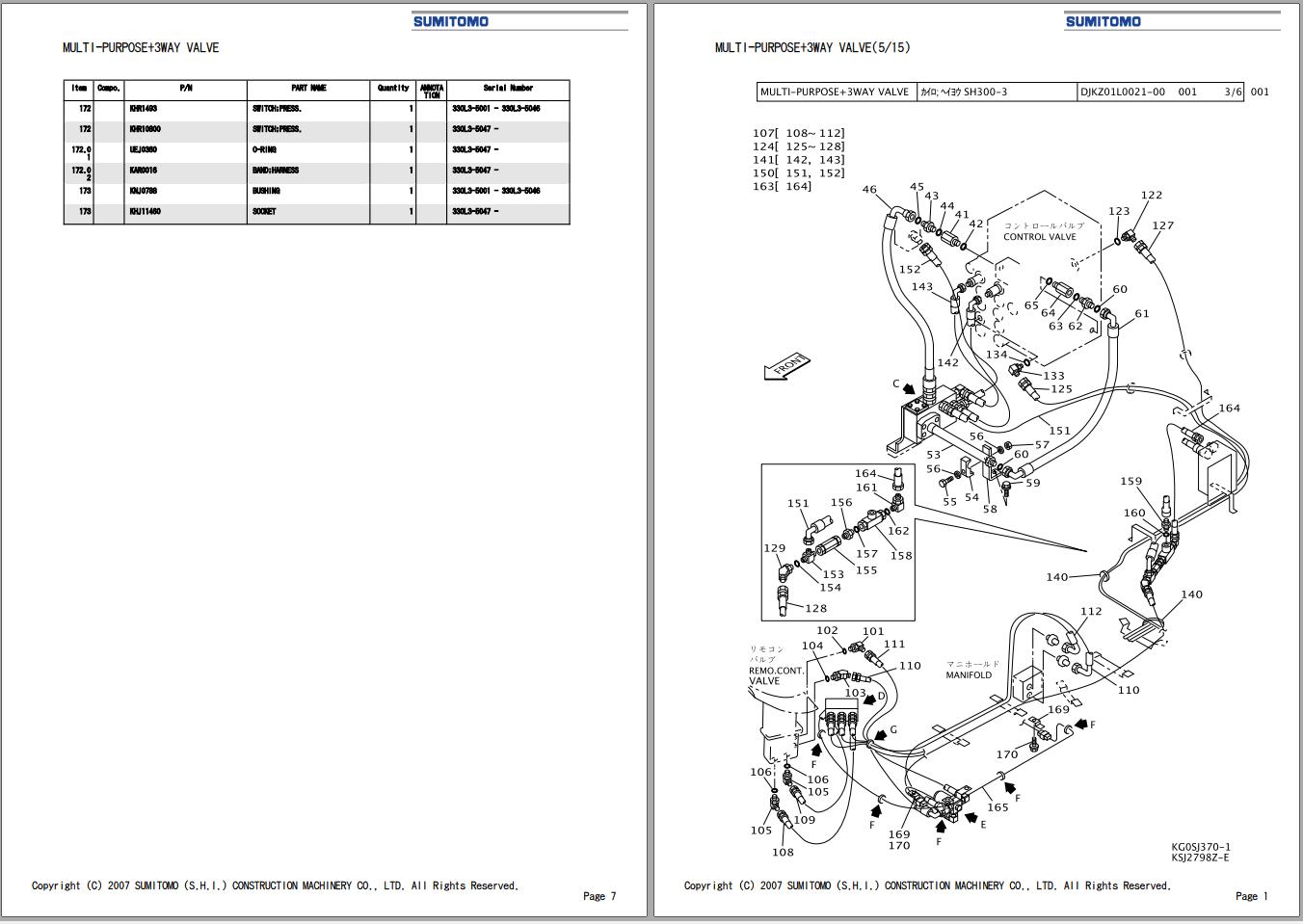 Sumitomo Excavator SH330-3B Spare Parts Catalog