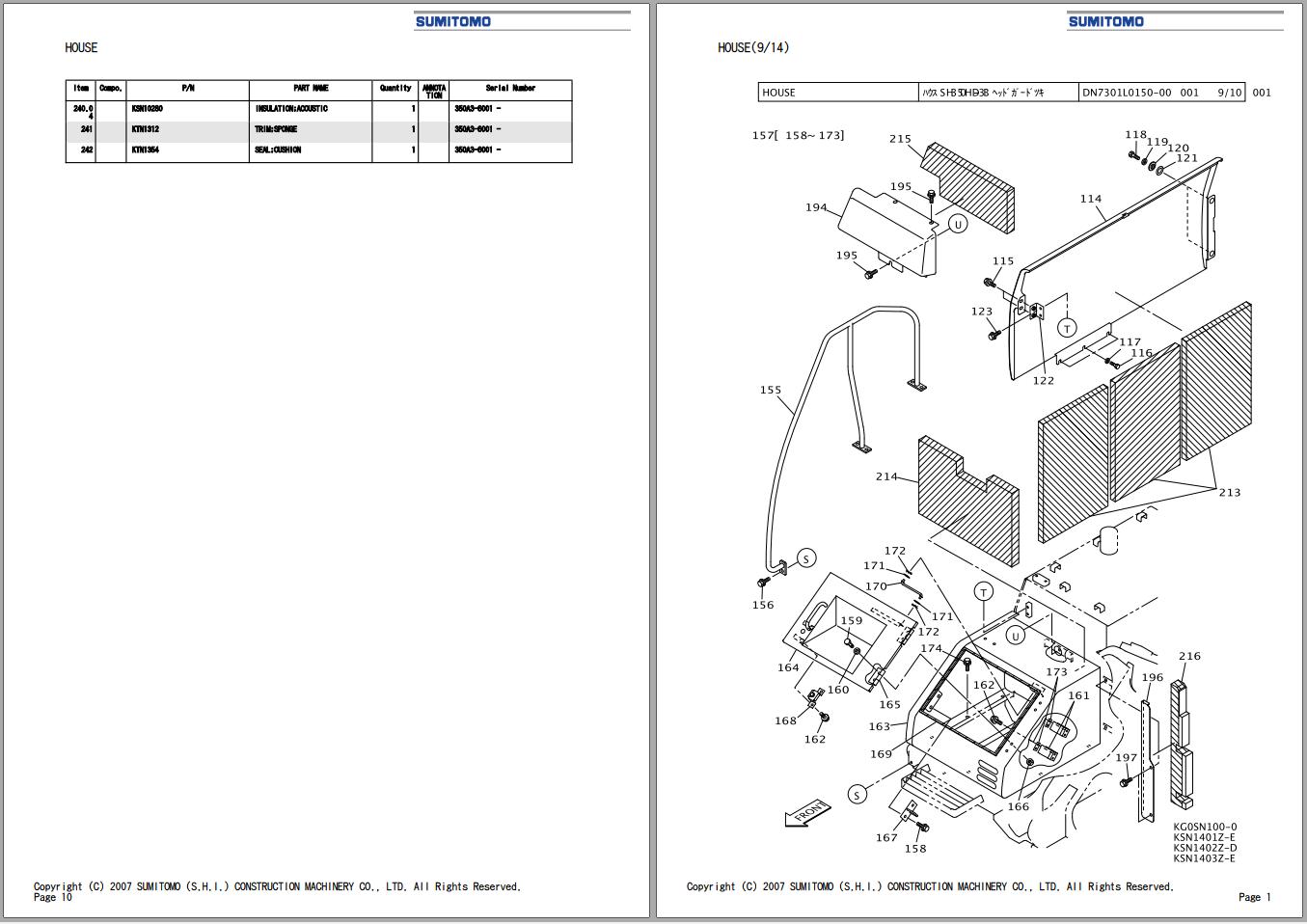 Sumitomo Excavator SH350HD-3B Spare Parts Catalog