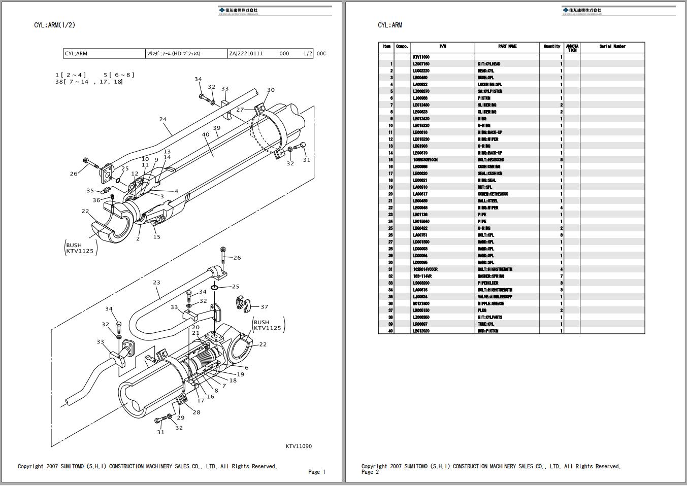 Sumitomo Excavator SH450LHD-3B Spare Parts Catalog