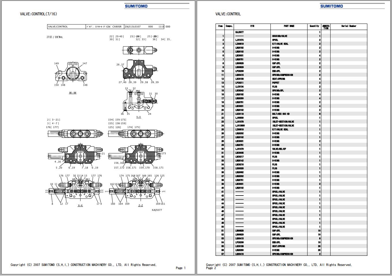 Sumitomo Excavator SH80-3B Spare Parts Catalog