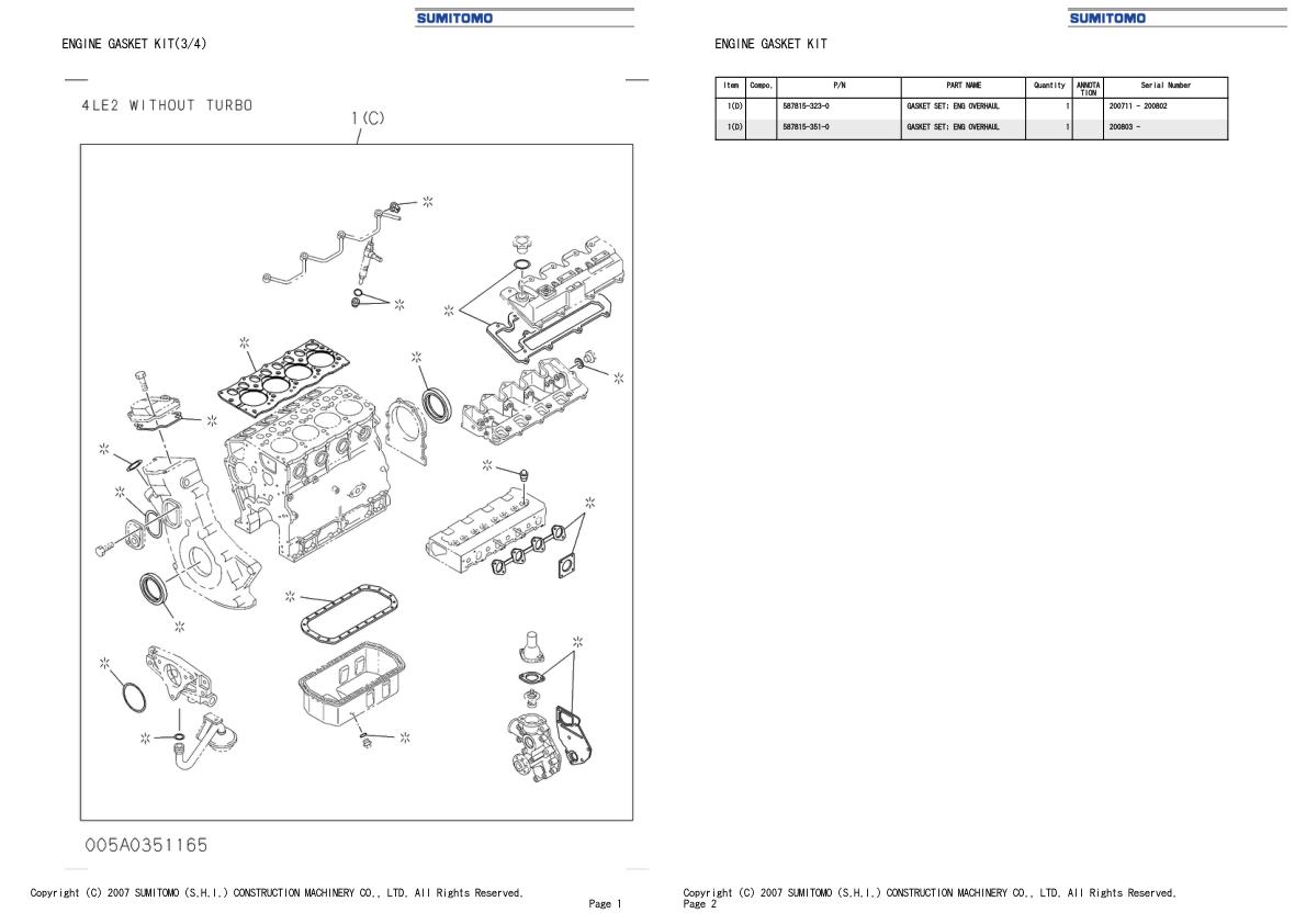 Sumitomo Isuzu 4LE2-XYSS01 Engine Spare Parts Catalog