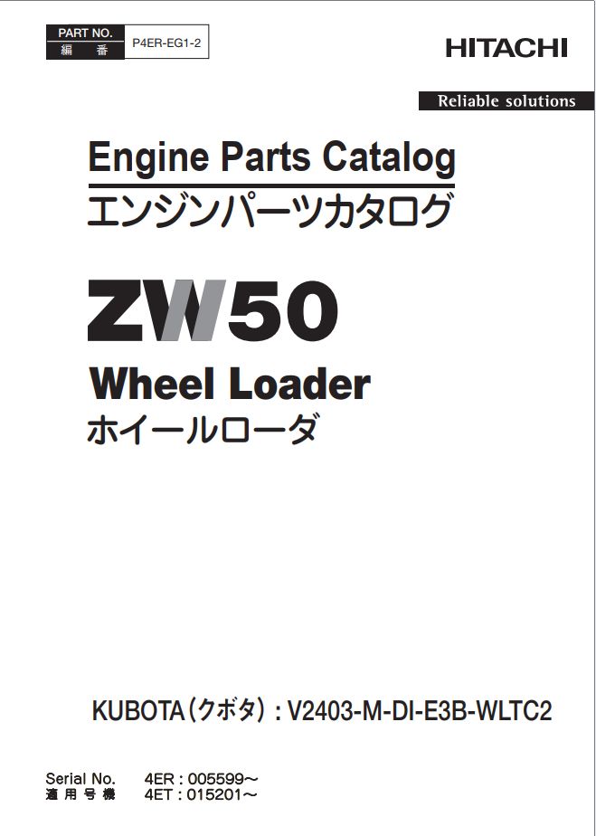 Hitachi Wheel Loader ZW Series Parts Catalog 2024 PDF