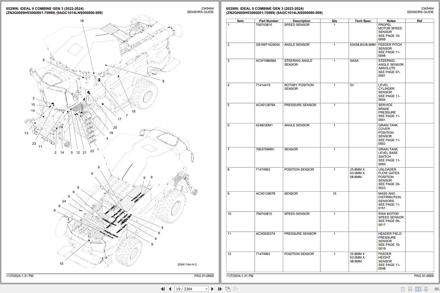 Massey Ferguson Combine Harvester IDEAL 9 GEN 3 Spare Parts Catalog