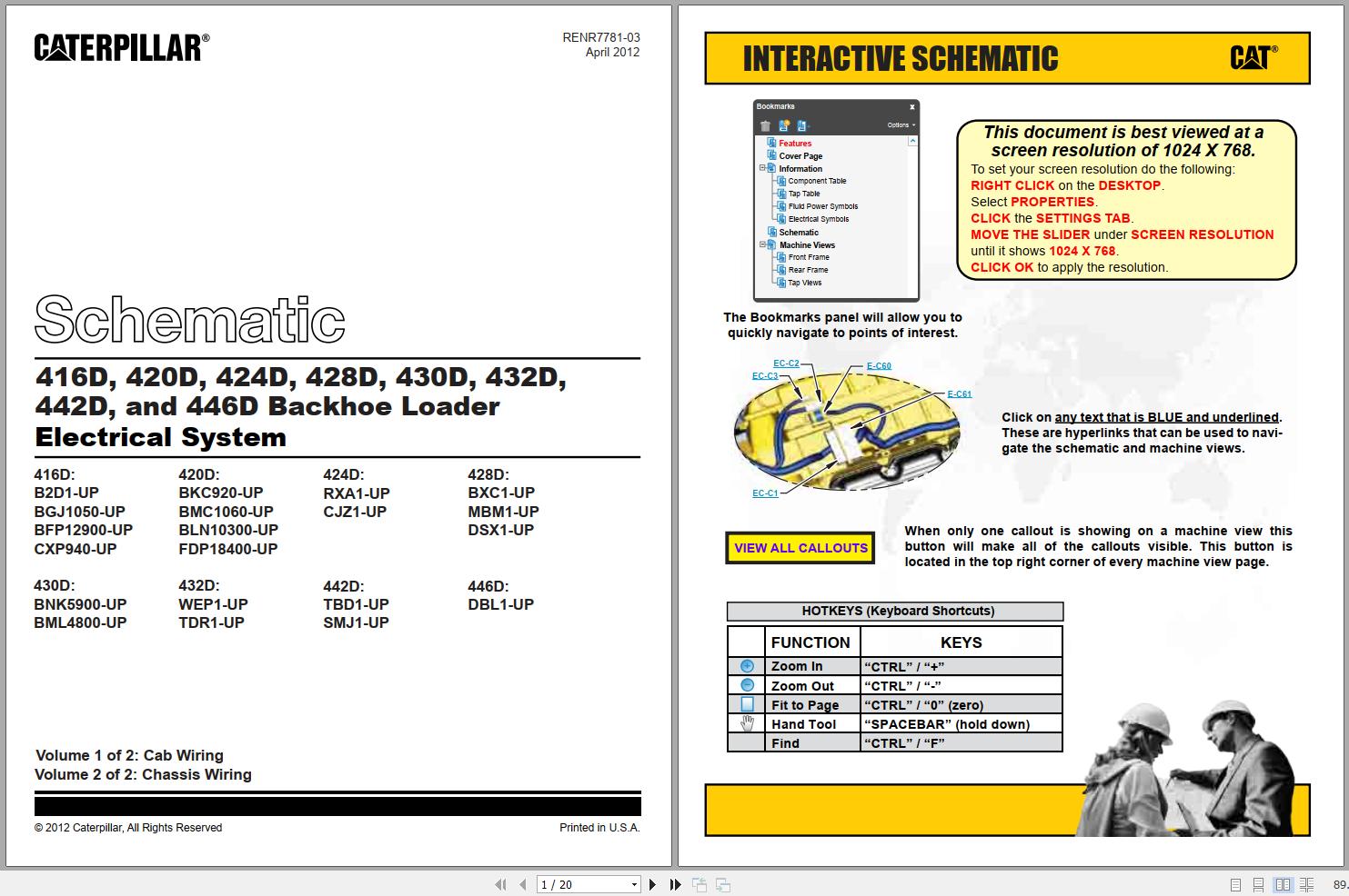 CAT Backhoe Loader 424D CJZ Operators Service Manual and Schematics