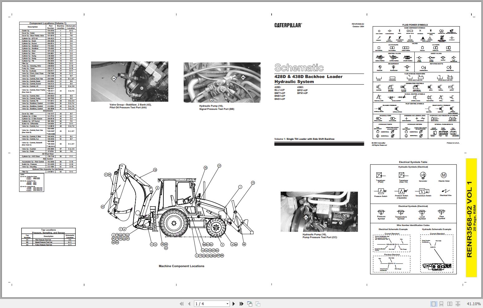 CAT Backhoe Loader 428D BTM Operators Service Manual and Hydraulic ...