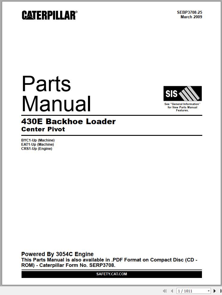 CAT Backhoe Loader 430E Parts Manual SEBP3708-25