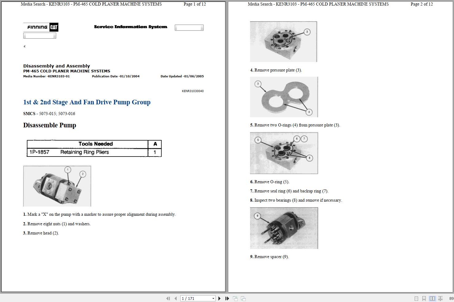CAT Cold Planer PM465 5ZS Operators Service Manual and Schematics