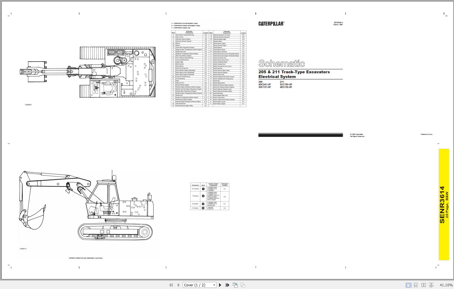 CAT Excavator 205 4DC Operators Service Manual and Schematics