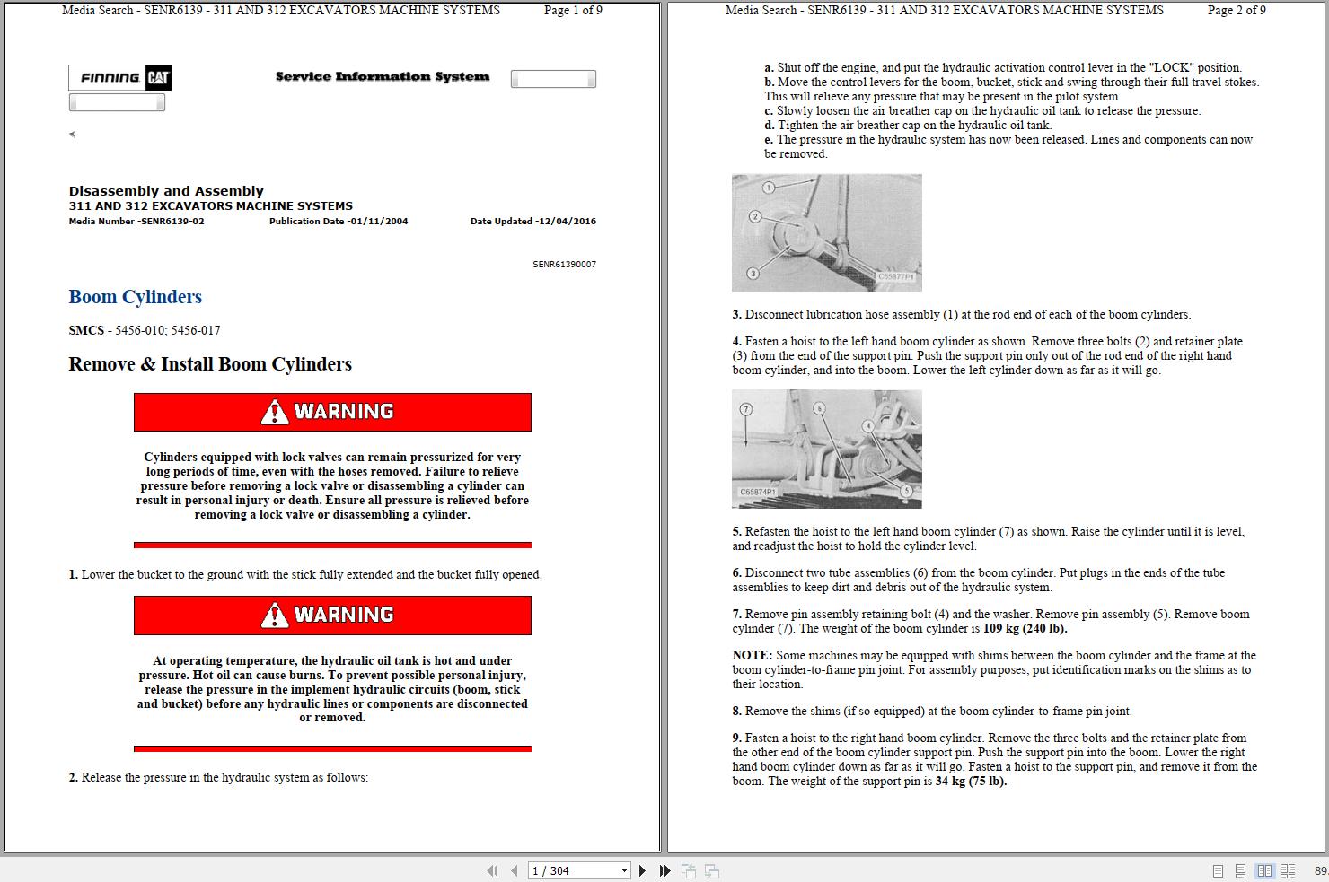 CAT Excavator 311 AKM 312 6BL Operators Service Manual and Schematics