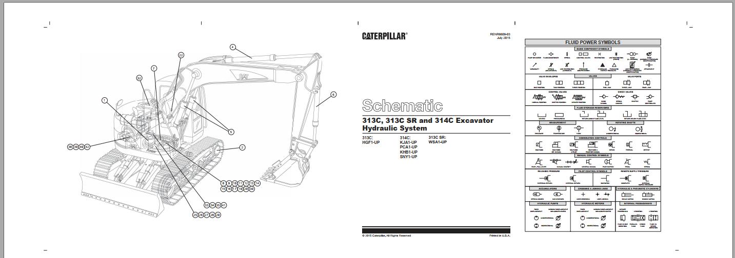 CAT Excavator 313C SR WSA Operators Service Manual and Hydraulic Schematics