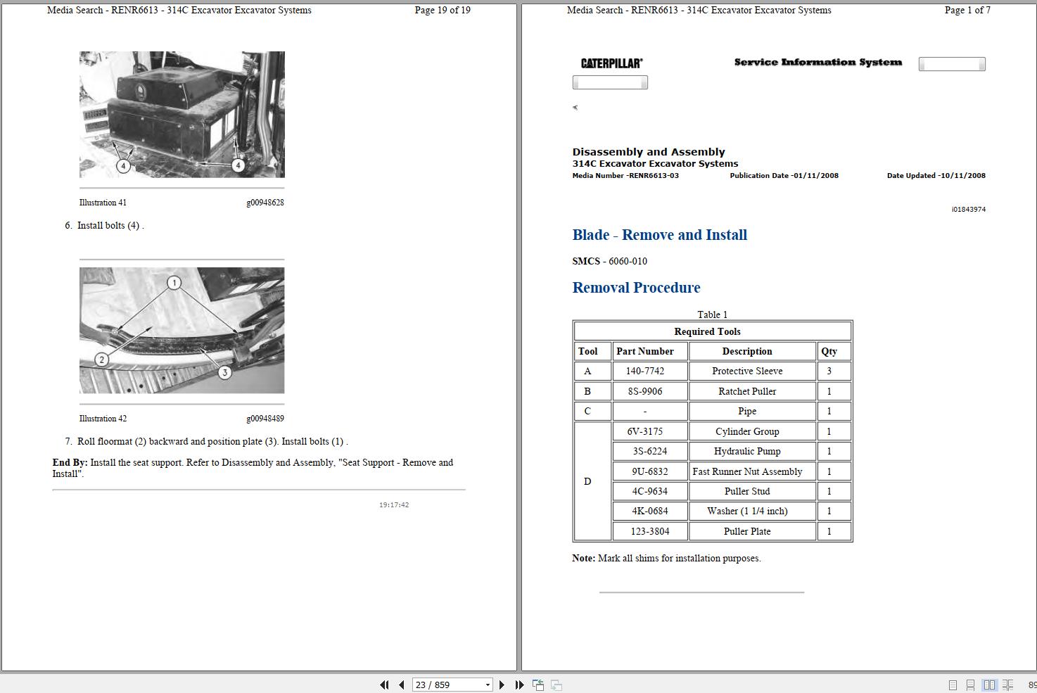 CAT Excavator 314C PCA Operators Service Manual and Schematics