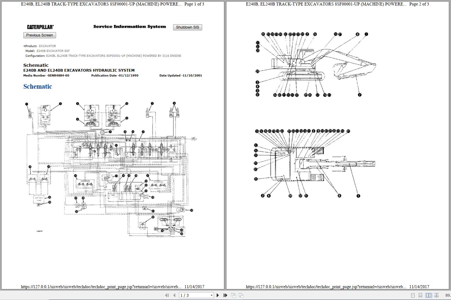 CAT Excavator E240B 8SF Operators Service Manual and Schematics