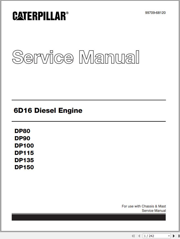 CAT Forklift DP100 DP115 DP135 DP150 Service Manual 99799-80110
