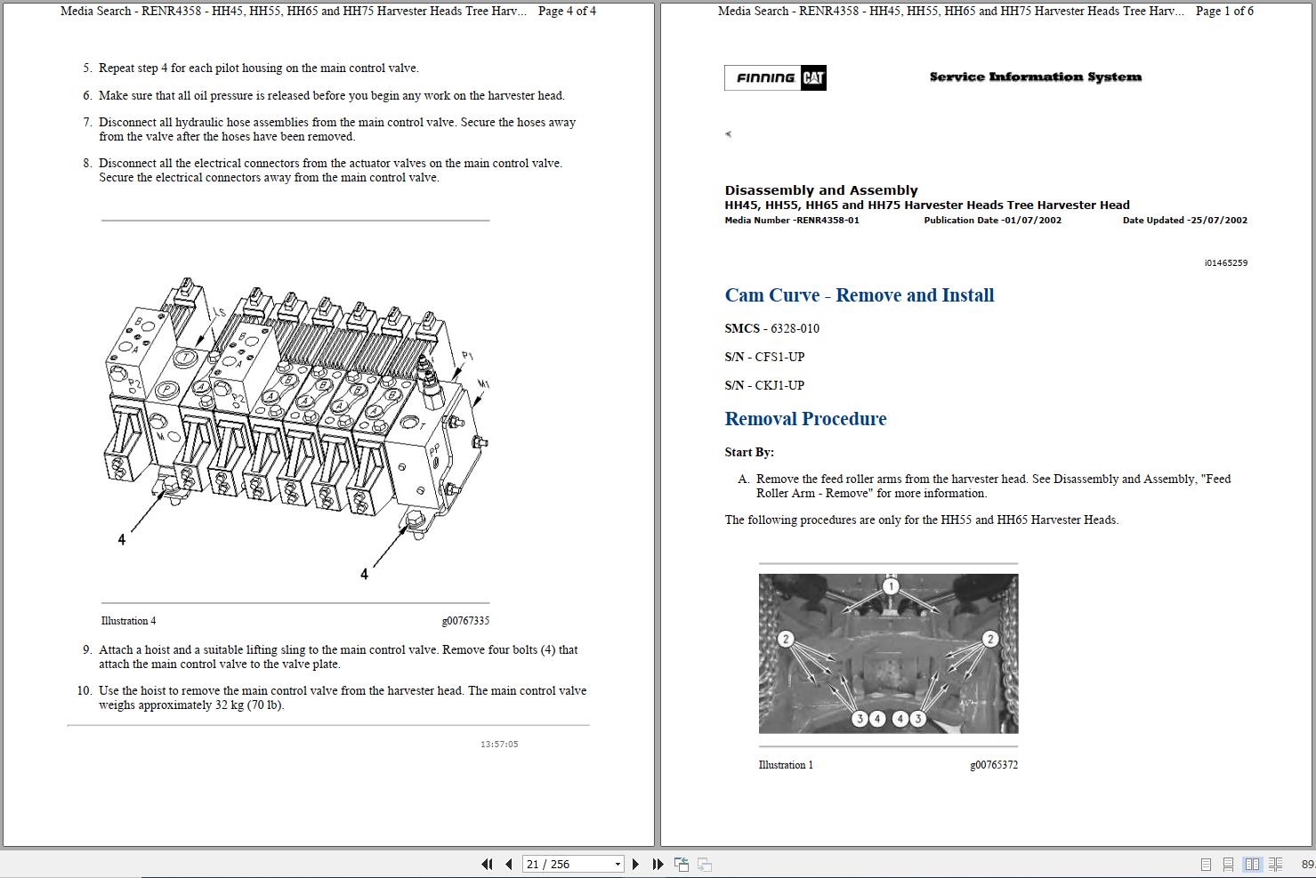 CAT Harvester Head HH55 CFS Operators Service Manual and Schematics