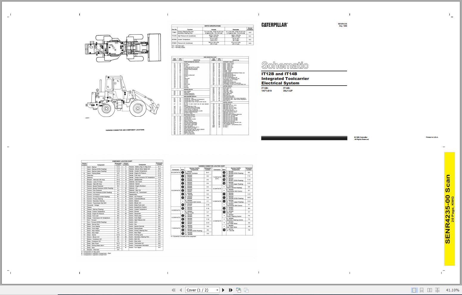 CAT Integrated Tool Carrier IT14B 3NJ Operators Service Manual and Electrical Schematics