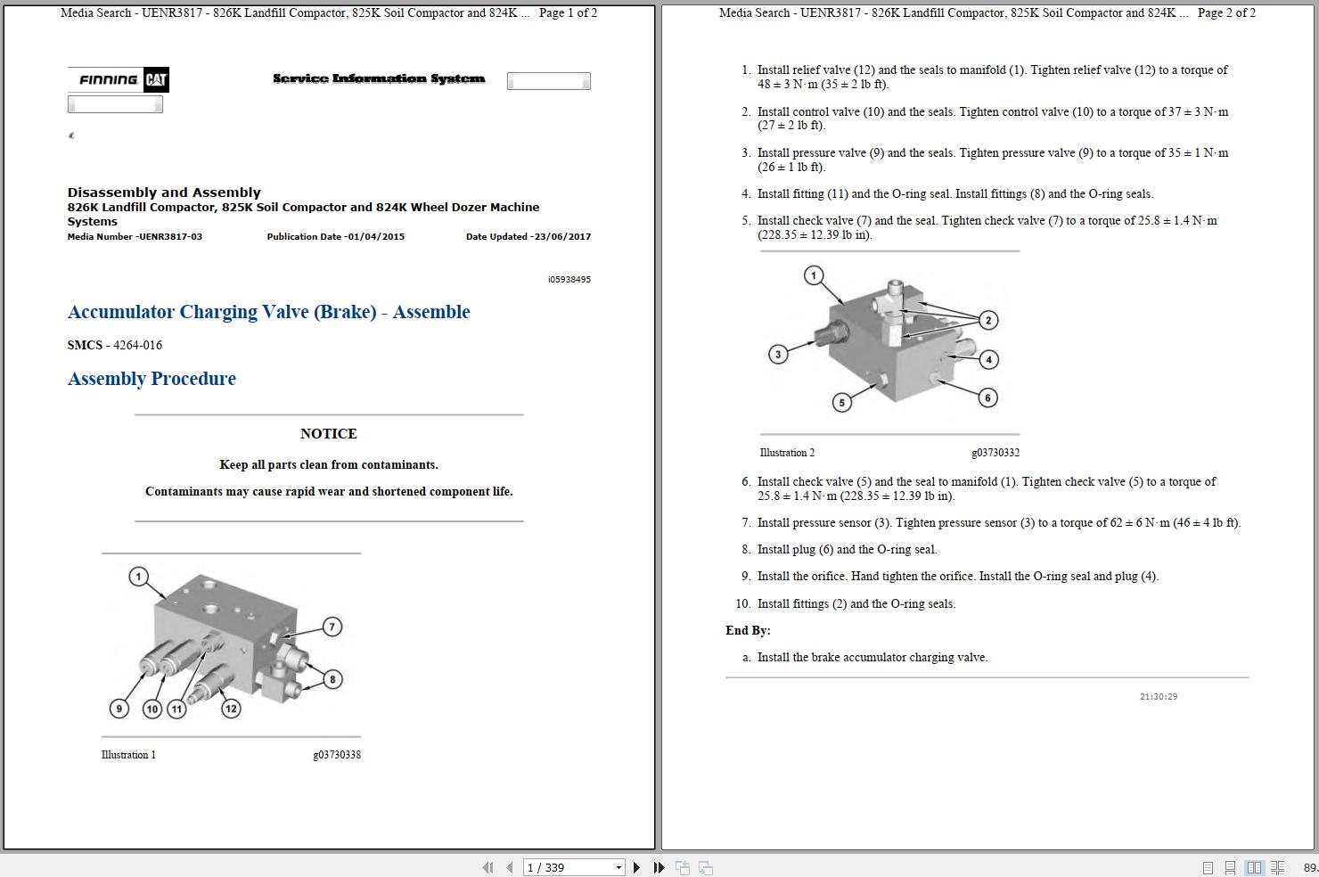 CAT Landfill Compactor 826K 232 Operators Service Manual and Schematics