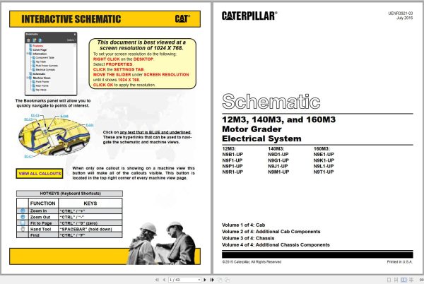 CAT Motor Grader 140M3 N9D Operators Service Manual and Schematics