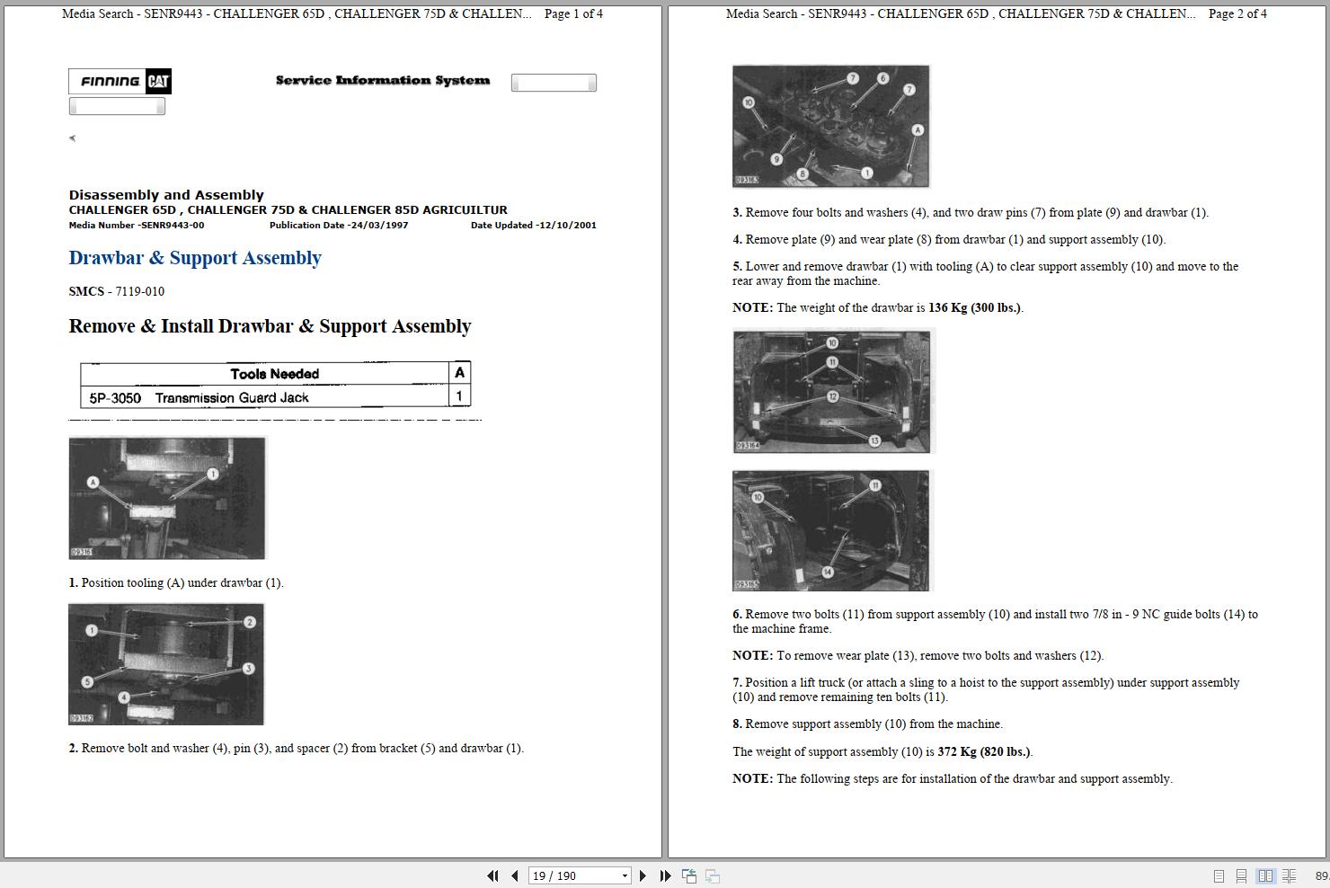 CAT Tractor Challenger 85D 4GR Operators Service Manual and Schematics