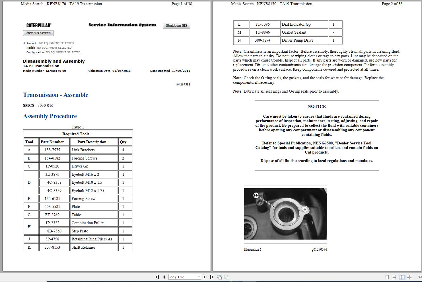 Caterpillar Agricultural Transmission TA19-M4WD XAE Operators Service ...
