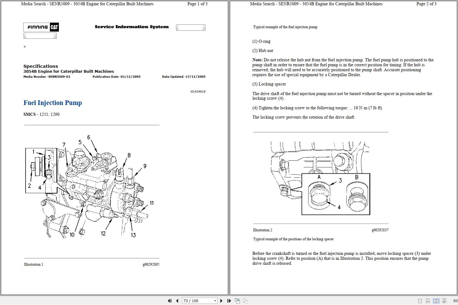 Caterpillar Engine 3054B 7SG Specifications Disassembly and Assembly