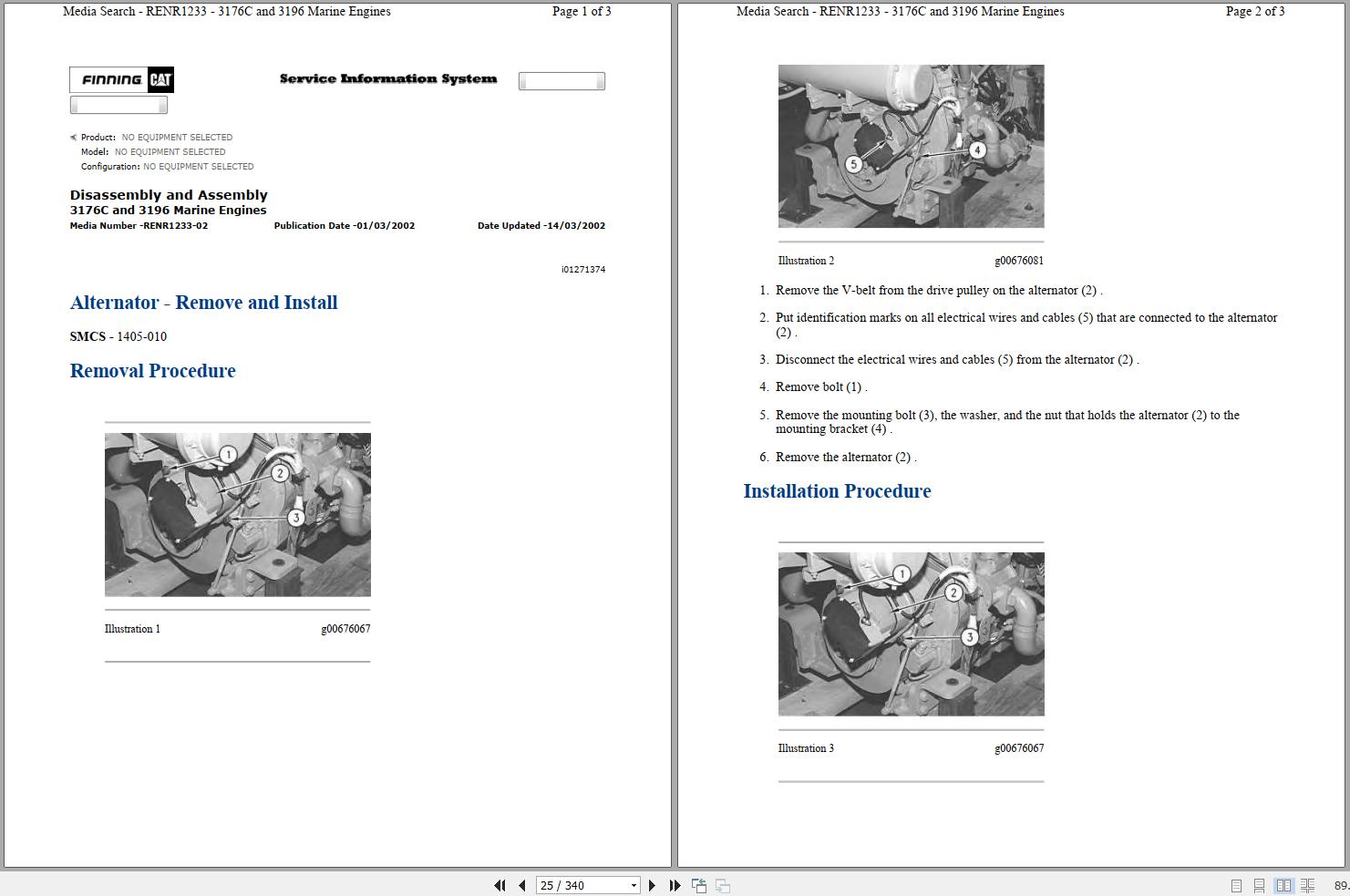 Caterpillar Engine 3196 2XR Operators Service Manual and Electrical ...