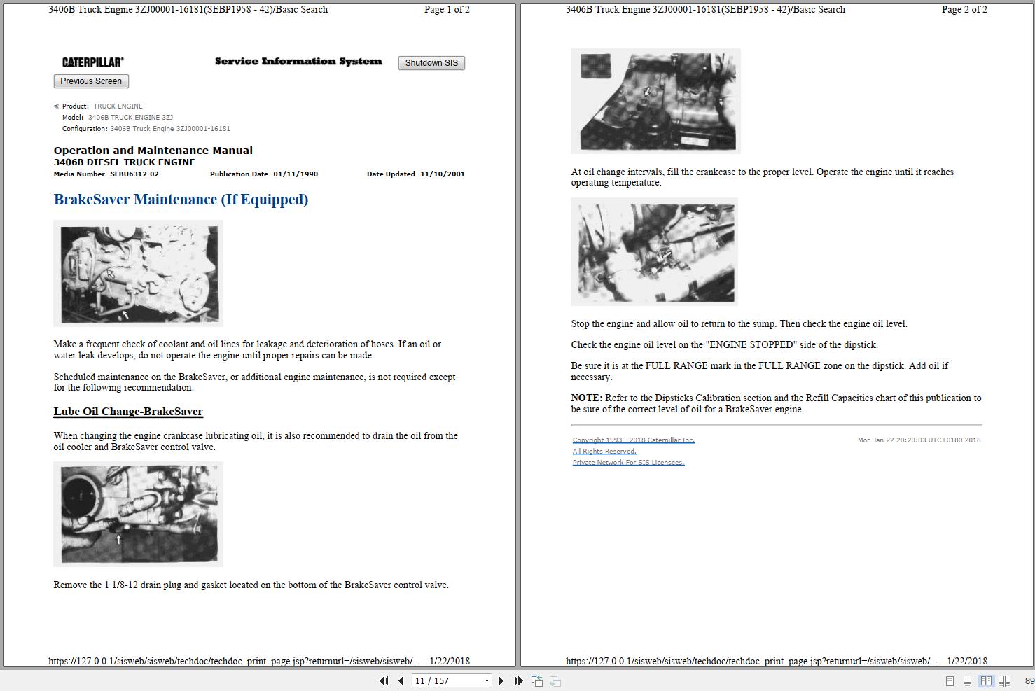 Caterpillar Engine 3406B 3406C 3ZJ Operation Maintenance and Service Manual