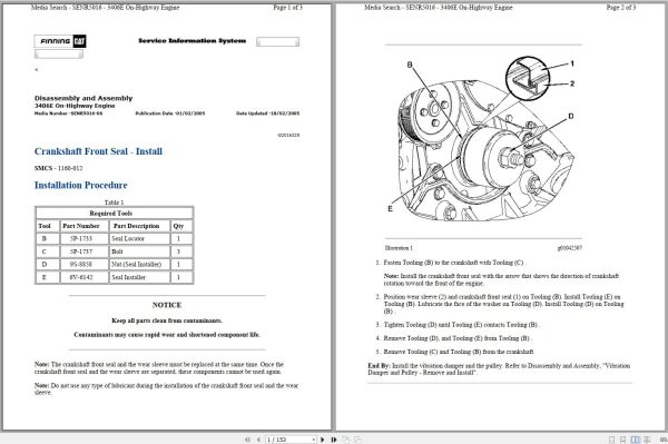 Caterpillar Engine 3406E 2WS Operators Service Manual and Electrical ...