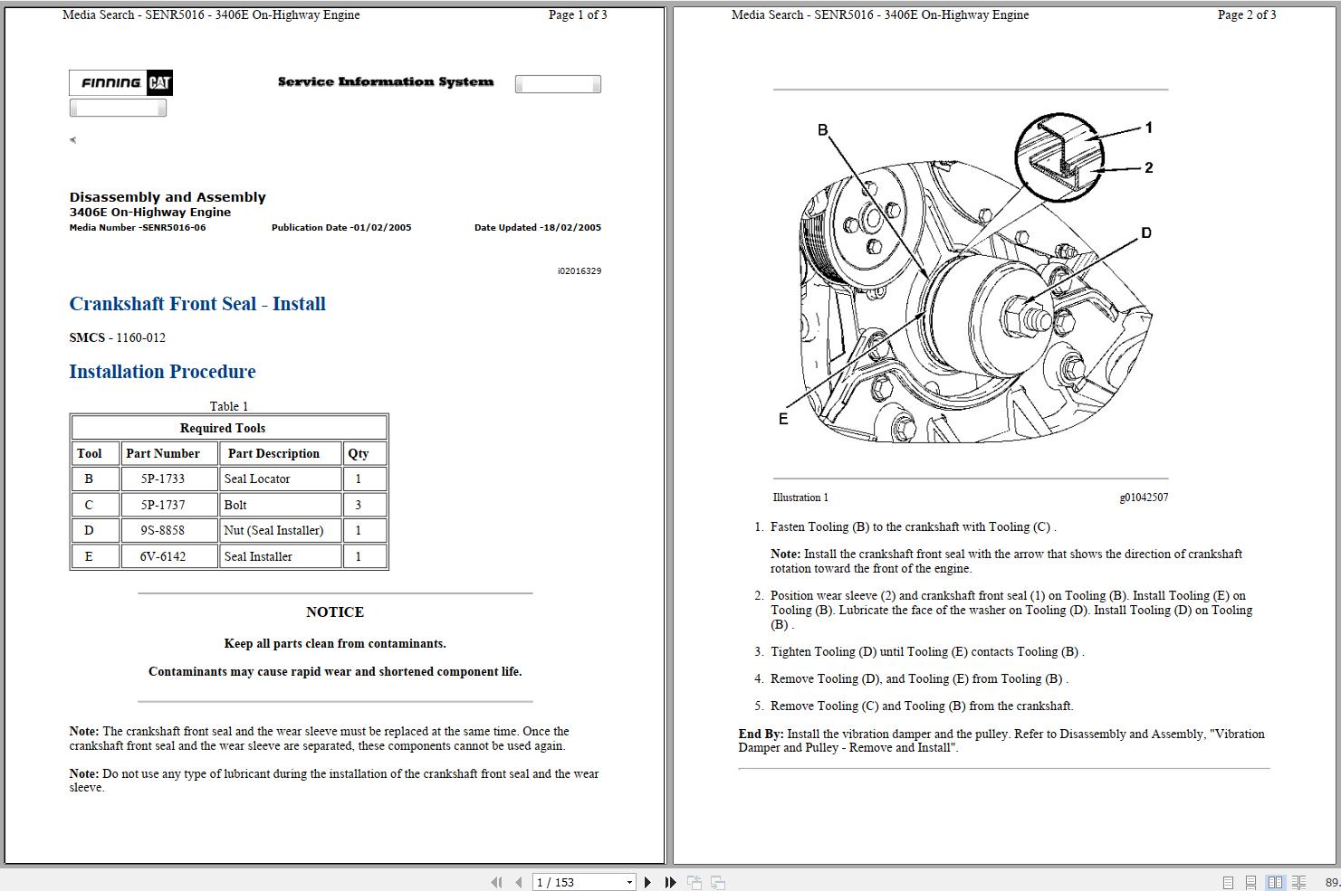 Caterpillar Engine 3406E 2WS Operators Service Manual and Electrical ...