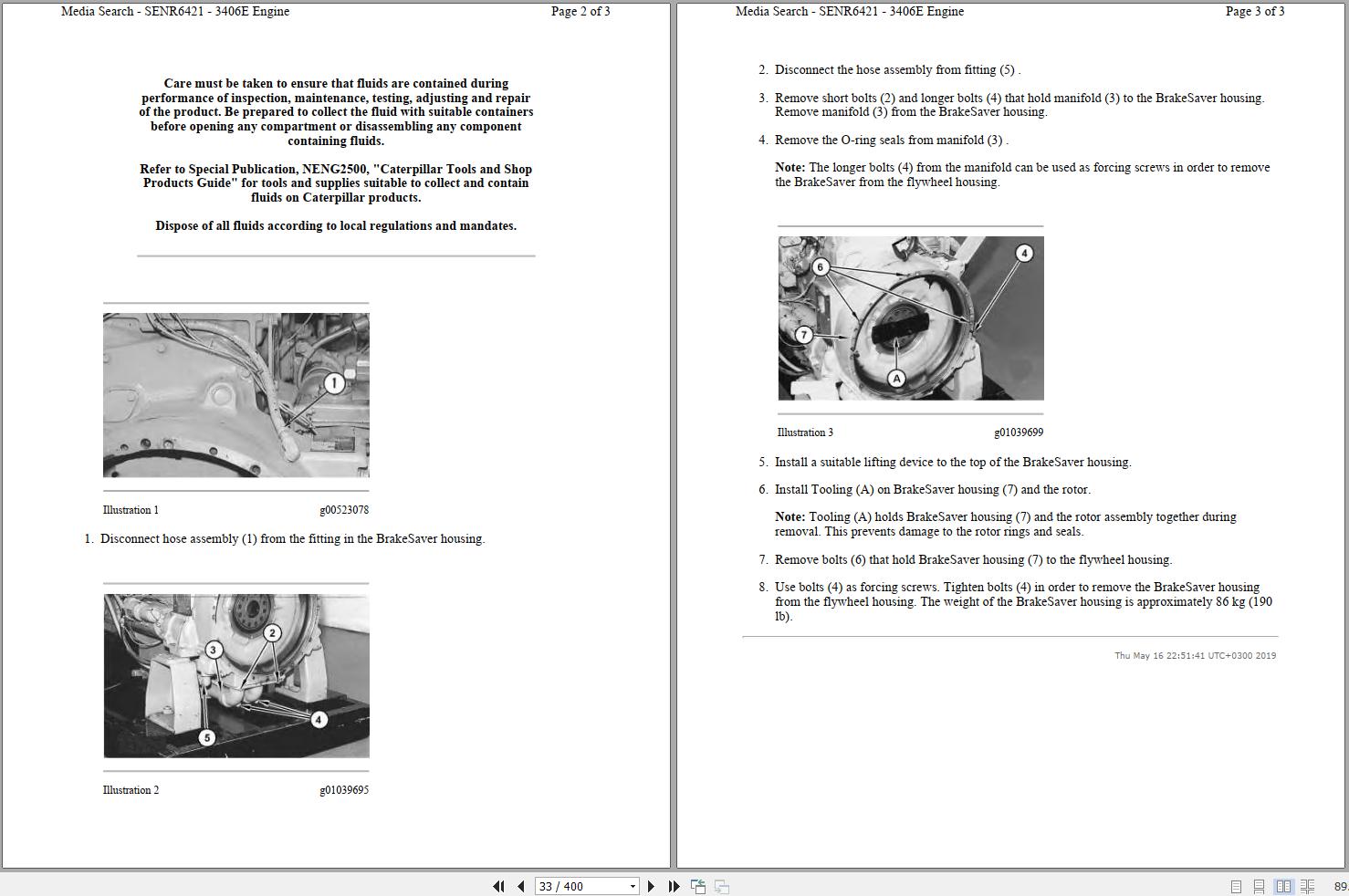 Caterpillar Engine 3406E 5EK Operators Service Manual and Electrical ...