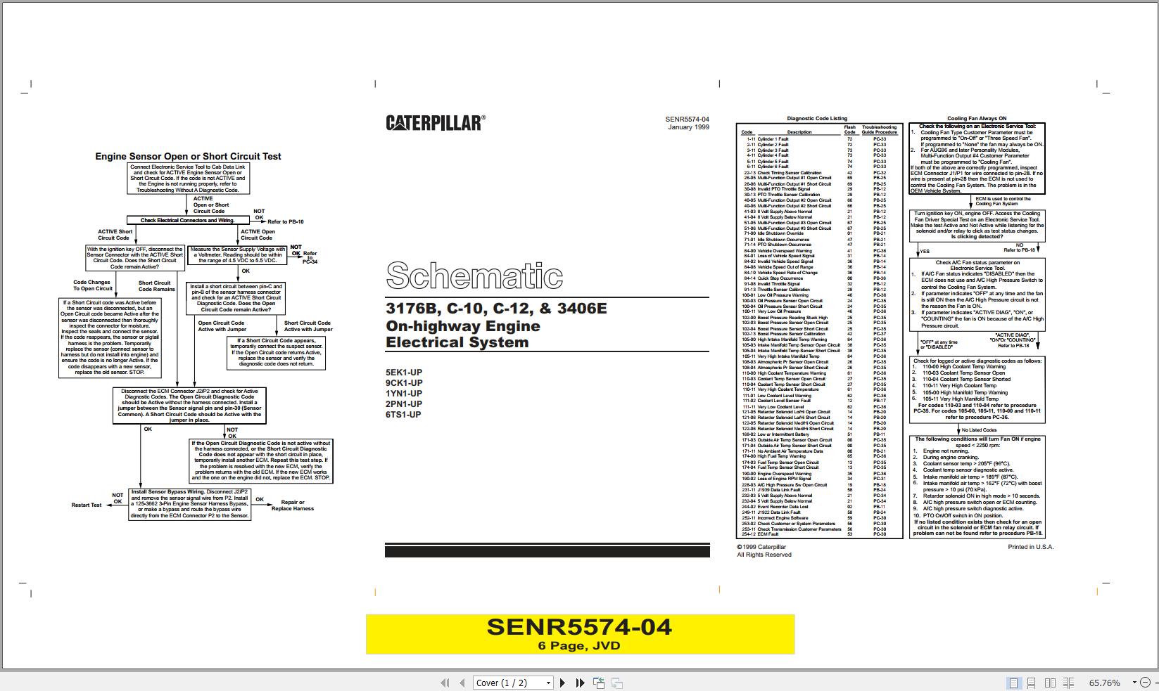 Caterpillar Engine 3406E 5EK Operators Service Manual and Electrical ...