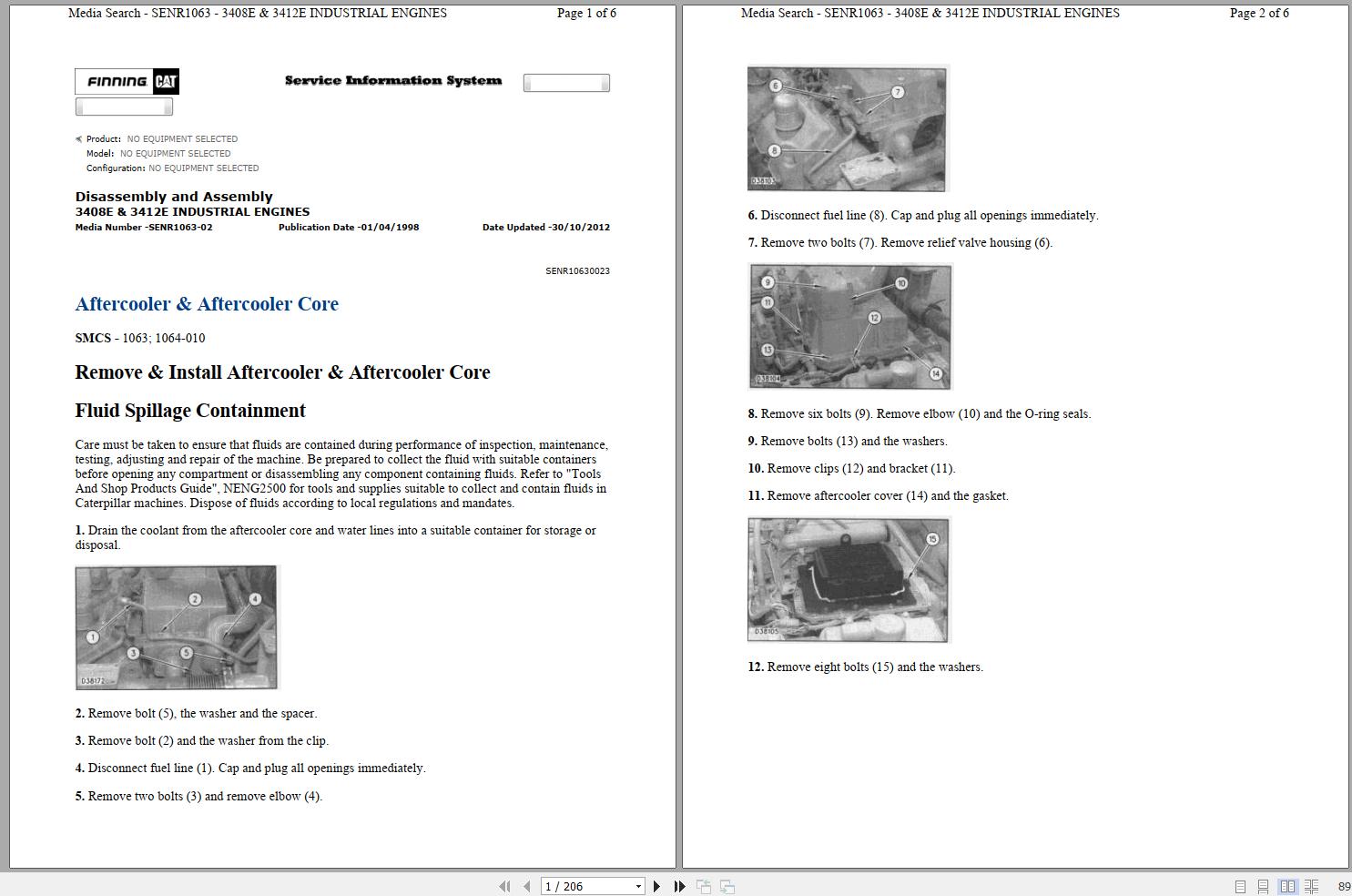Caterpillar Engine 3412E 4CR Operators Service Manual and Electrical ...