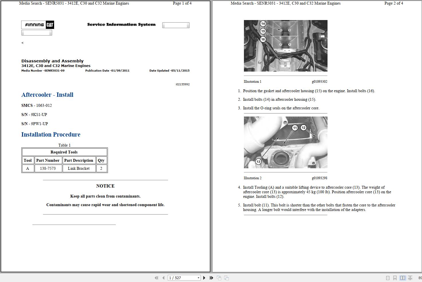 Caterpillar Engine 3412E 9PW Operators Service Manual and Electrical ...
