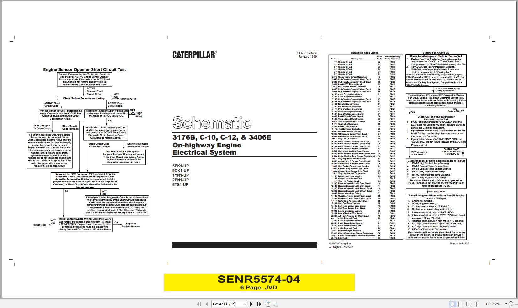 Caterpillar Engine C10 2PN Operators Service Manual and Electrical ...