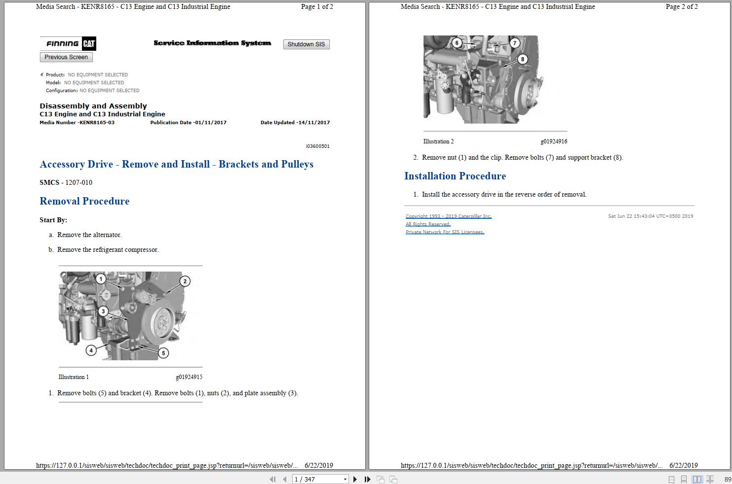 Caterpillar Engine C13 RRA Operators Service Manual and Electrical ...