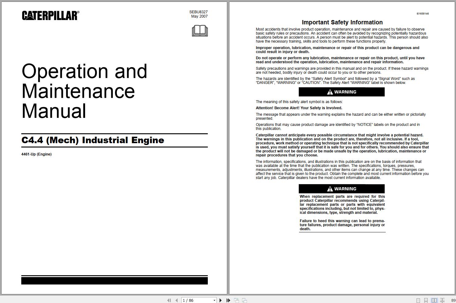 Caterpillar Engine C4.4 Mech Operation Maintenance Manual SEBU8327