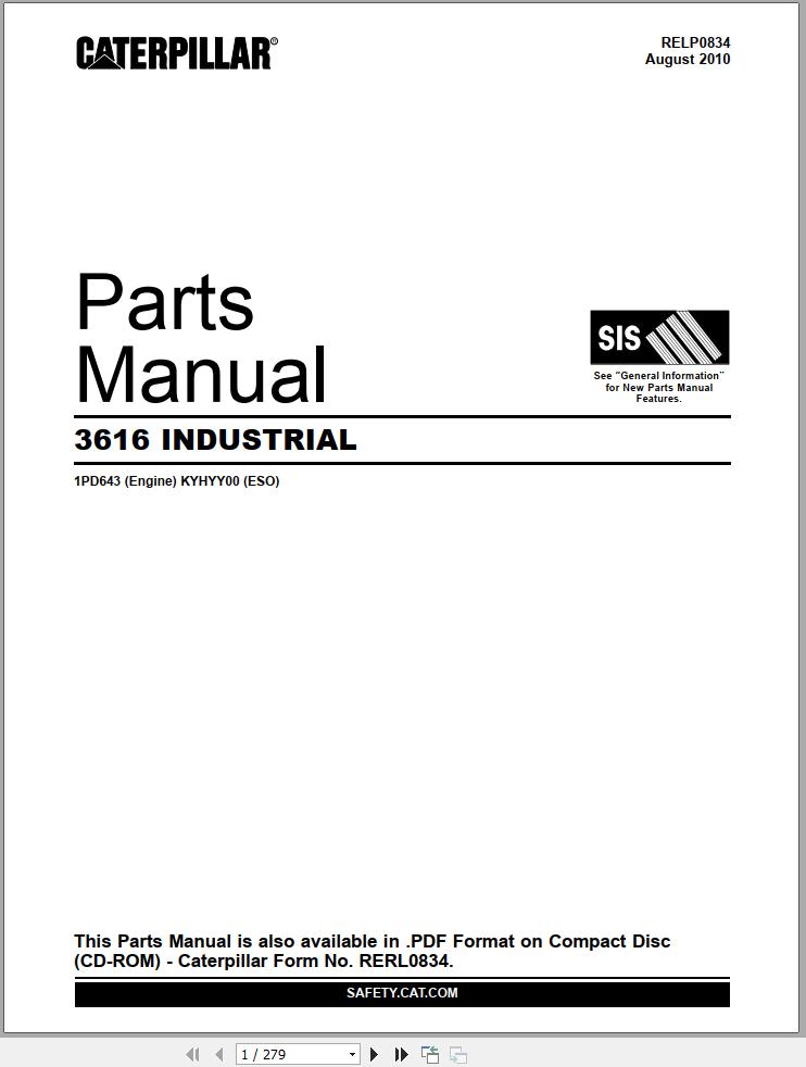 Caterpillar Generator Set 3616 Parts Manual RELP0834