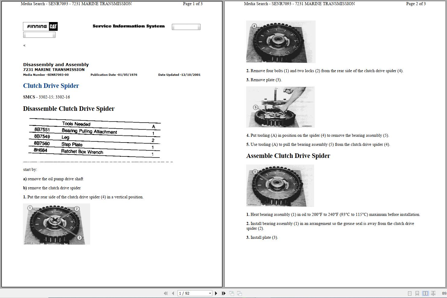 Caterpillar Marine Transmission 7231 17W Operation Maintenance and ...
